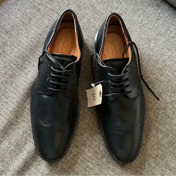 Ecco | Shoes | Mens Ecco Black Leather Shock Point Wingtip Style ...
